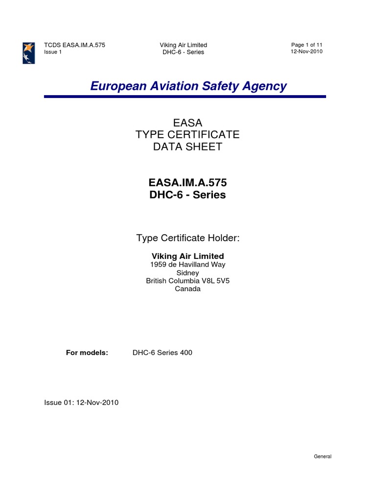 Easa Tcds For Dash-6 400 | PDF | Industries | Aerospace