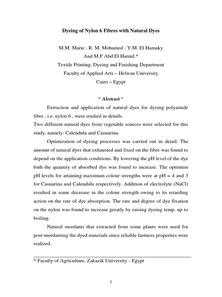 Optimizing Natural Dyeing of Nylon 6 | PDF | Dye | Dyeing