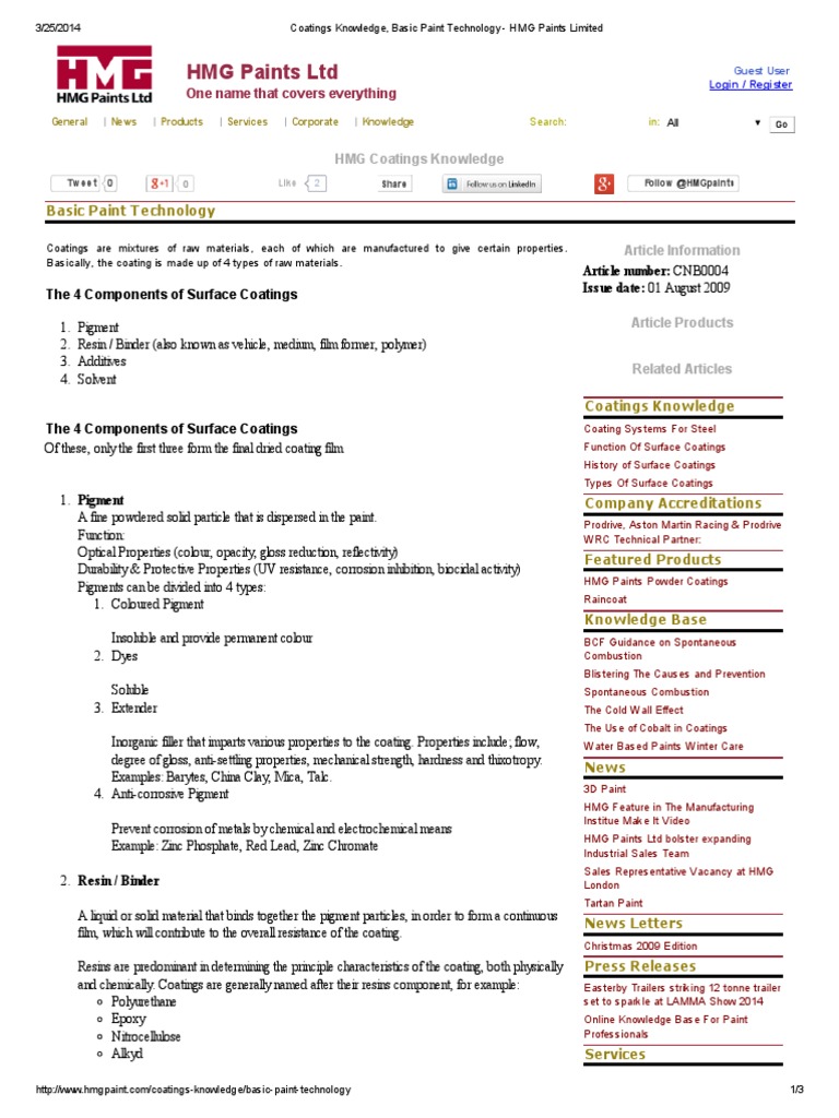 Coatings Knowledge, Basic Paint Technology - HMG Paints Limited | PDF ...