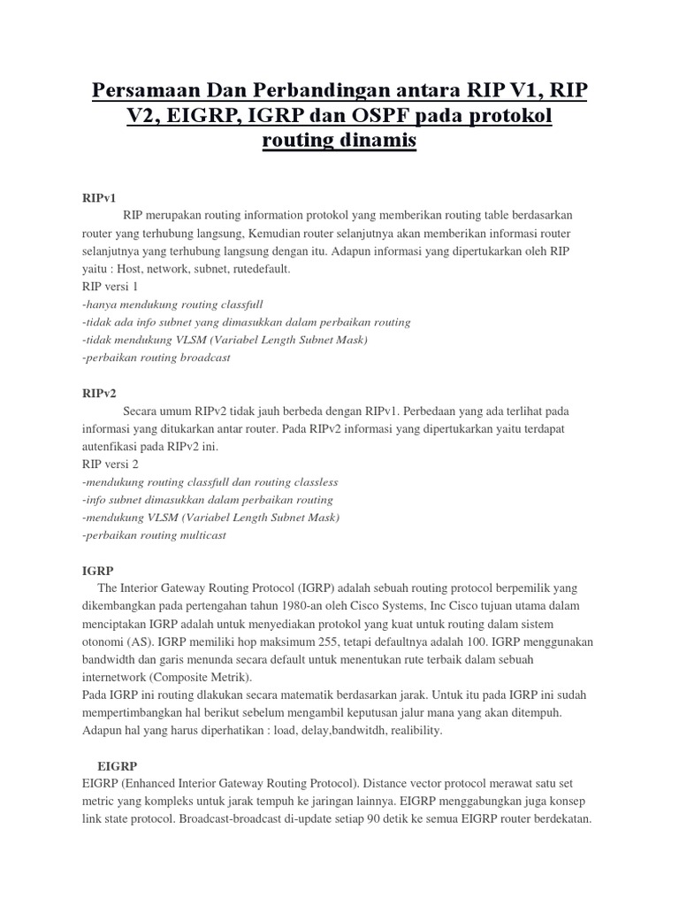 Persamaan Dan Perbandingan Antara RIP V1 RIP V2 | PDF