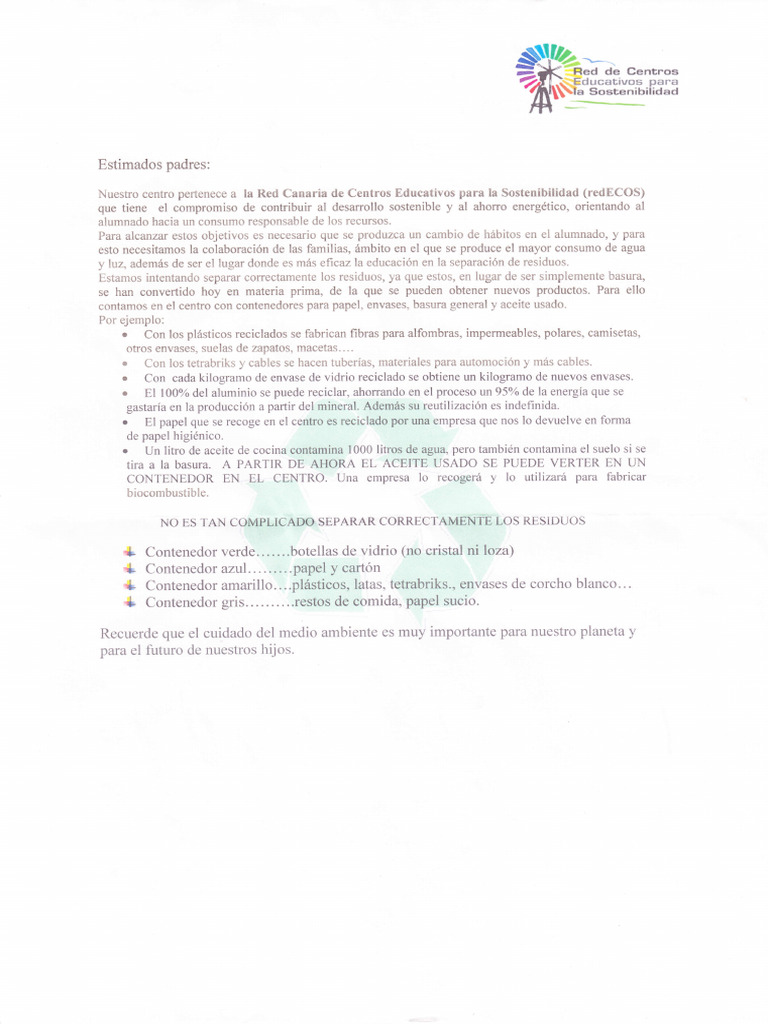 Carta sobre reciclaje y sostenibilidad | PDF | Reciclaje | Residuos