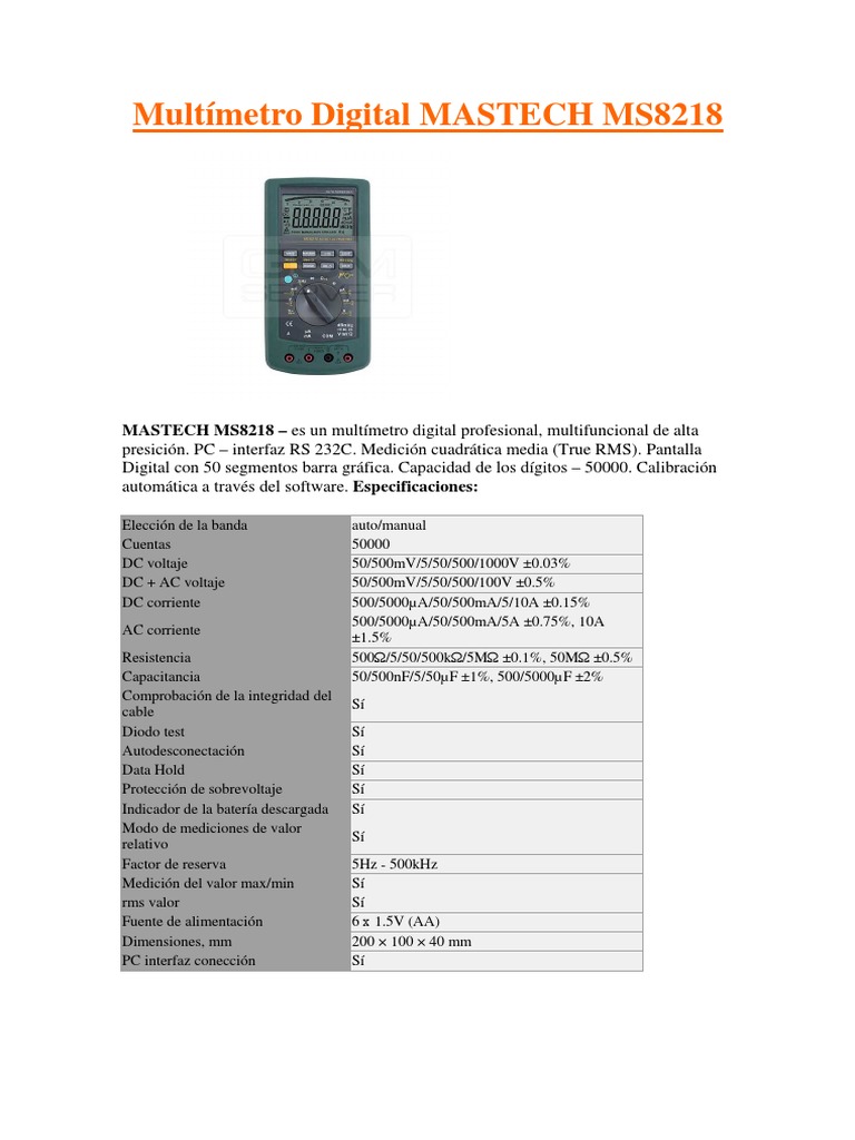 Manual Mastech Ms8218 | PDF | Métodos y materiales de enseñanza