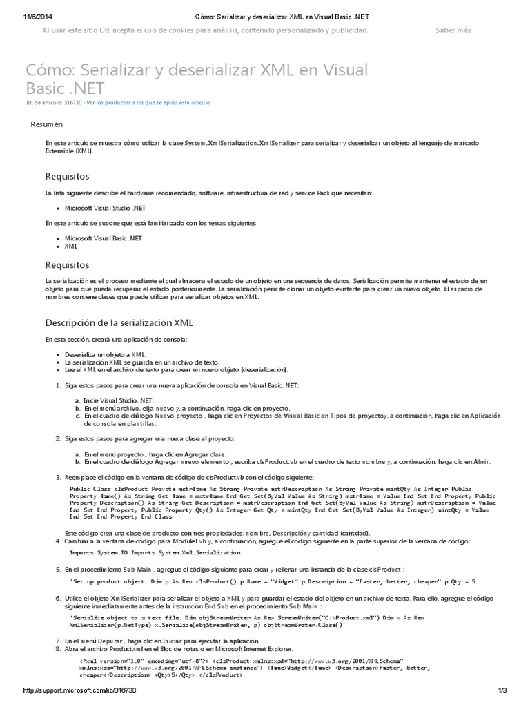 Cómo - Serializar y Deserializar XML en Visual Basic | PDF | Básico | Microsoft Visual Studio