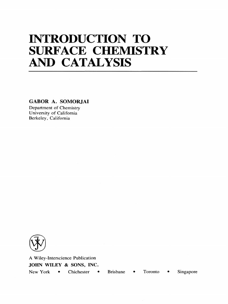 Introduction of Surface Chemistry and Catalysis | PDF | Catalysis ...