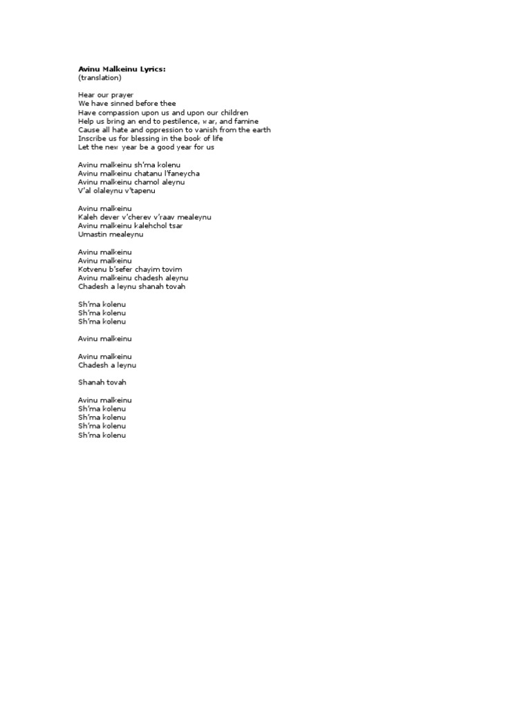 Avinu Malkeinu Lyrics | PDF