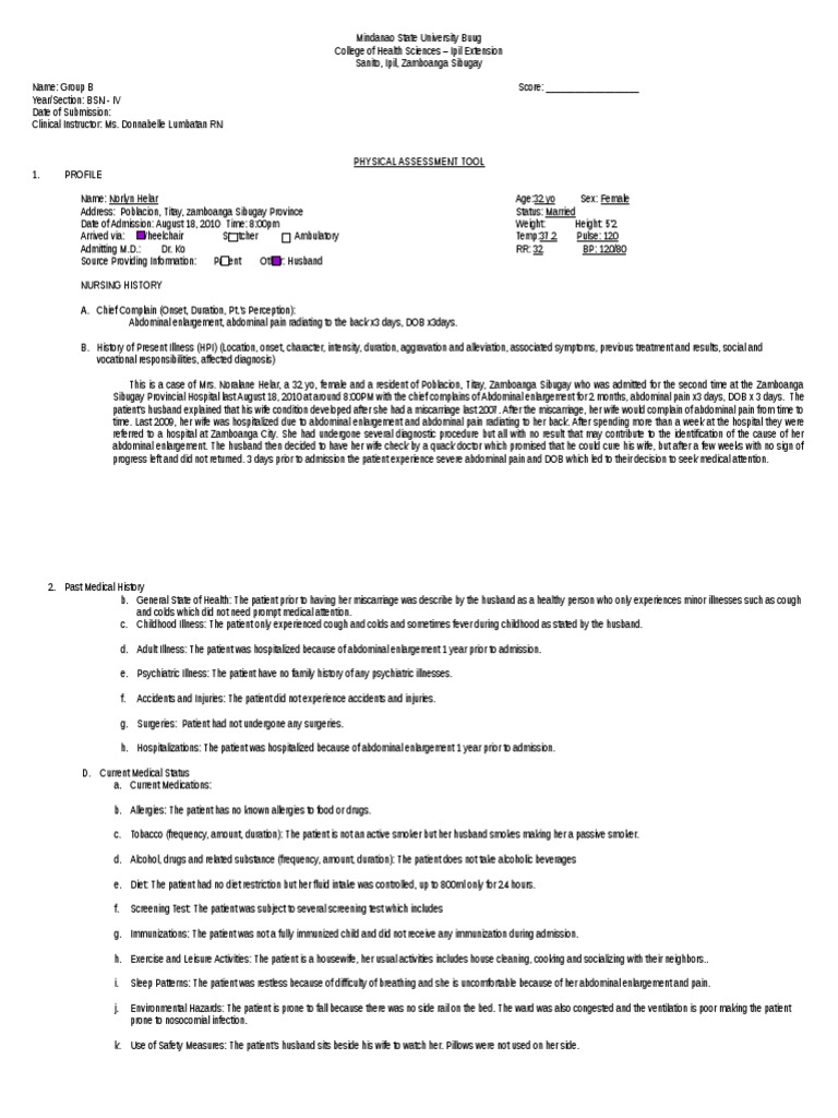 Physical Assessment of Mrs. Noralane Helar: A Case of Abdominal ...