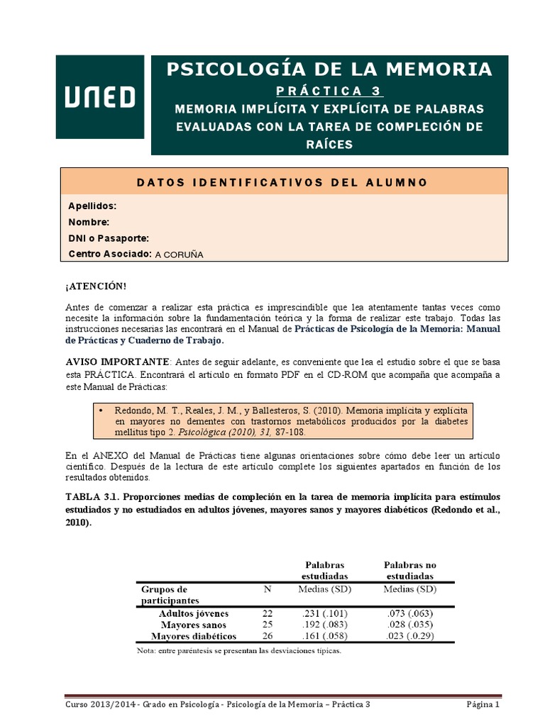 Memoria Implícita y Explícita en Psicología | PDF | Memoria | Sistema ...