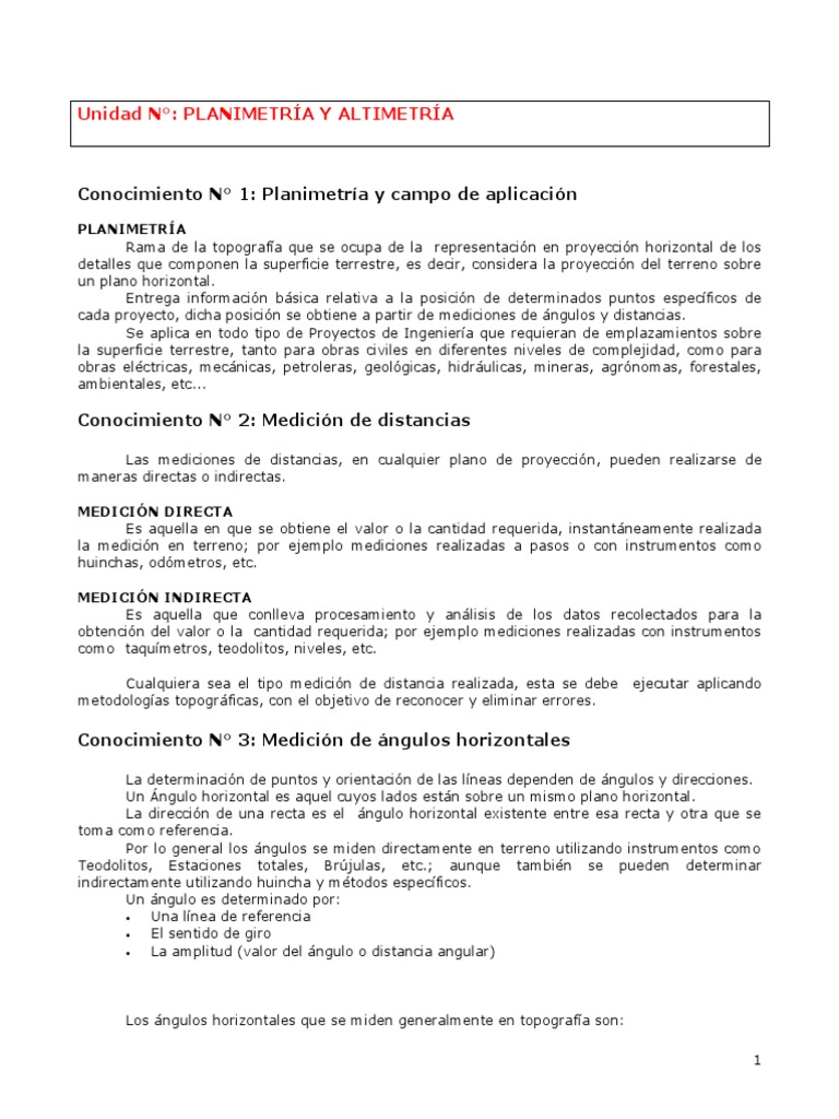 Apuntes Planimetría y Altimetría | PDF | Topografía | Medición