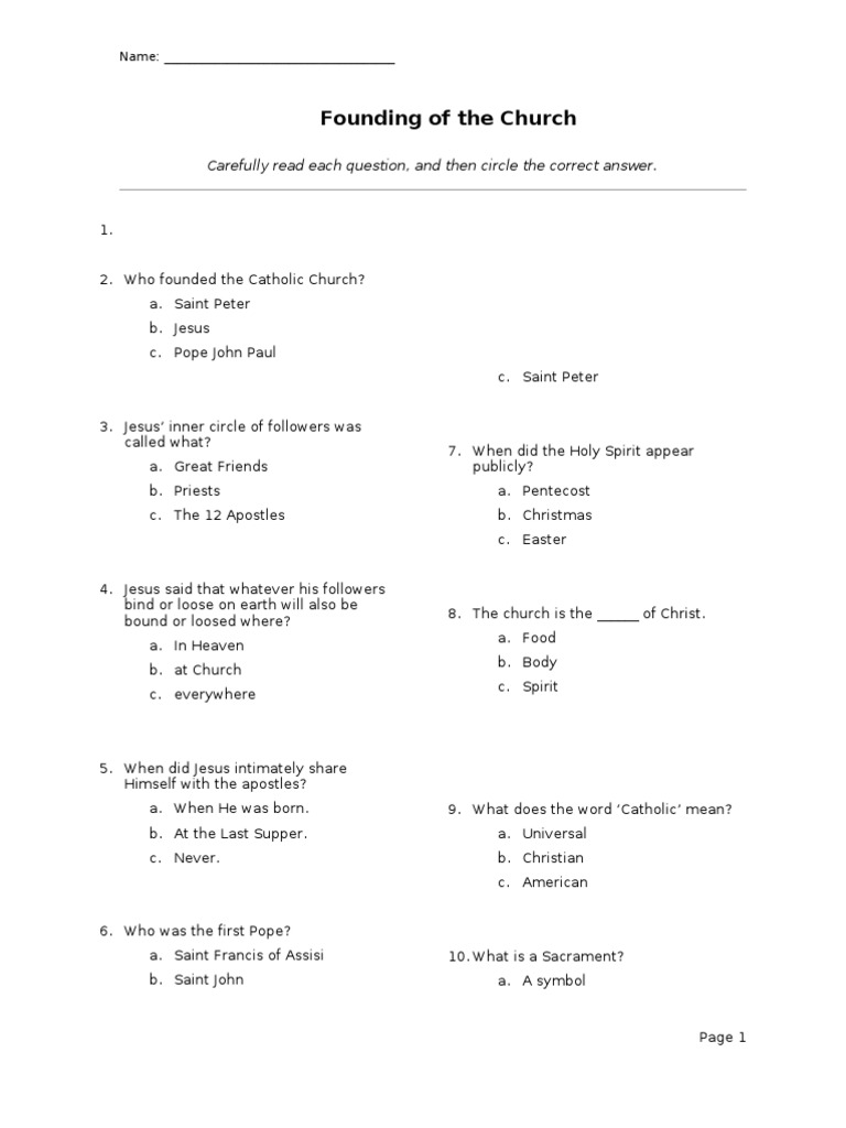 Founding of the Catholic Church Quiz | PDF | Catholic Church | Saint Peter