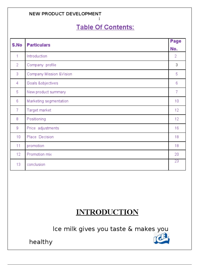 Table of Contents:: Ice Milk Gives You Taste & Makes You Healthy | PDF ...
