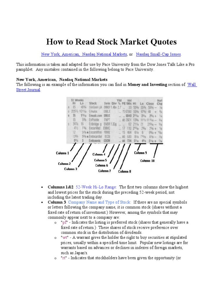 How To Read Stock Market Quotes | PDF | Stocks | Dividend