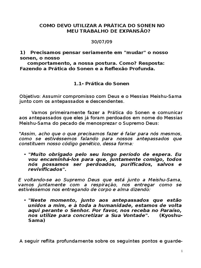 Como Devo Utilizar A Prática Do Sonen No Meu Trabalho de Expansão1 | PDF