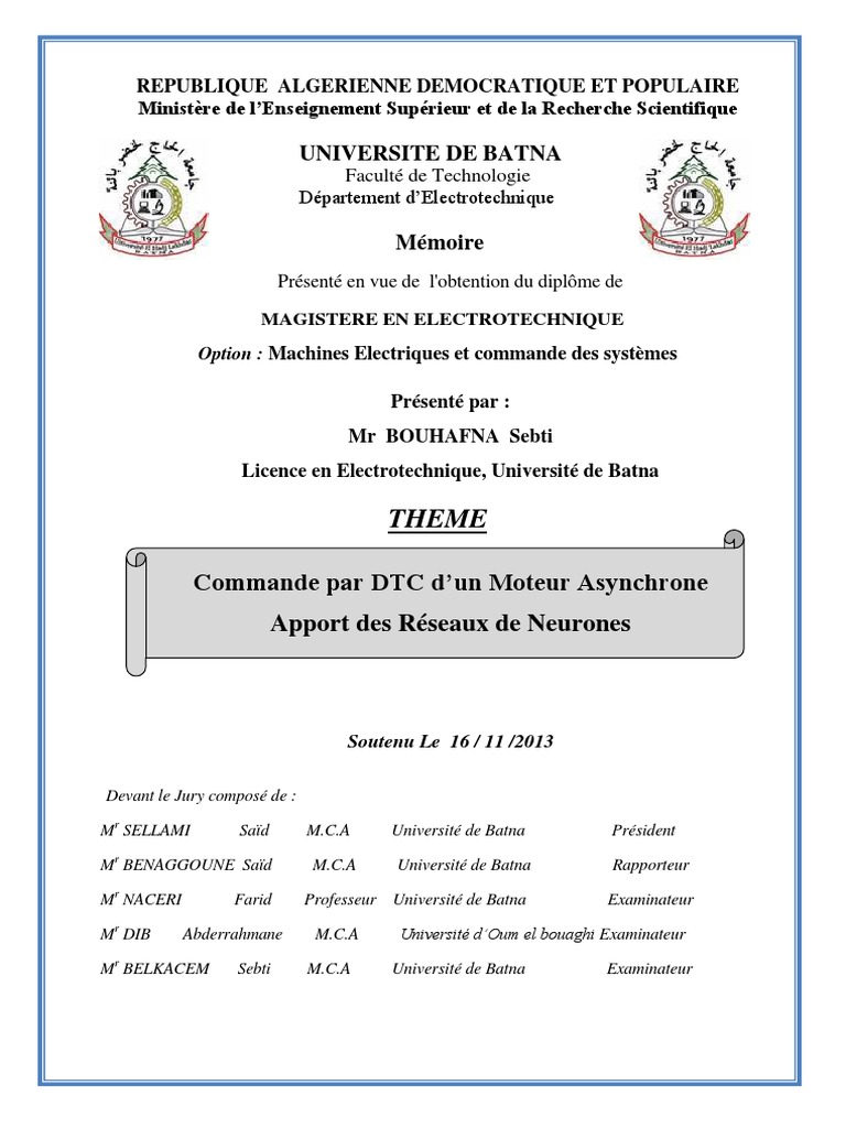 Commande DTC Moteur Asynchrone Apport Reseaux Neurones | PDF | Champ magnétique | Quantité