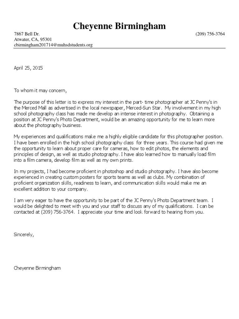 Application for JC Penney Photographer Position | PDF