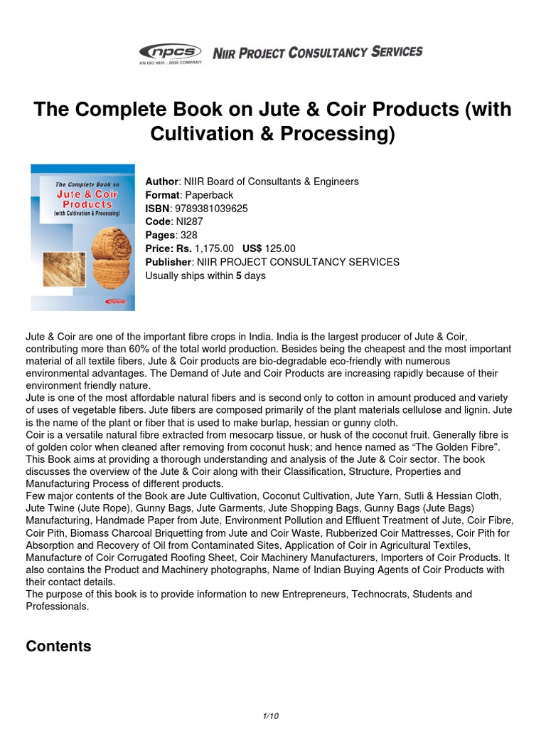 The Complete Book On Jute & PDF | PDF | Jute | Spinning (Textiles)