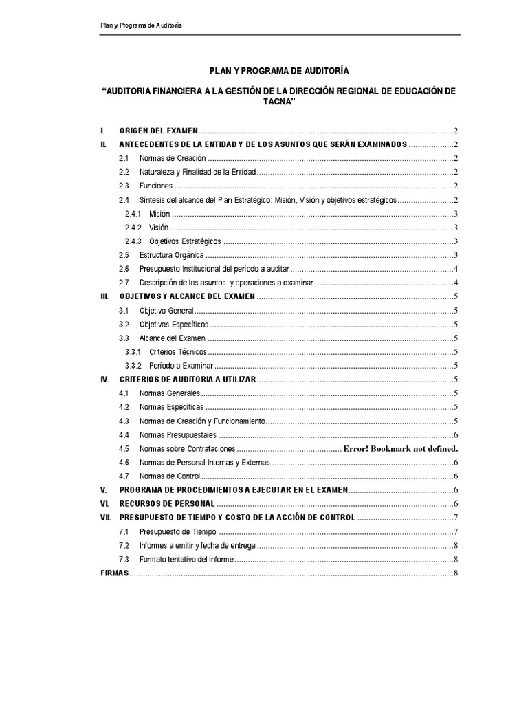 Plan y Programa de Auditoria Diresa | PDF | Presupuesto | Contador