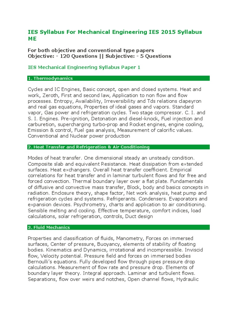 IES Mechanical Engineering Syllabus 2015 | PDF | Heat Transfer | Fluid ...