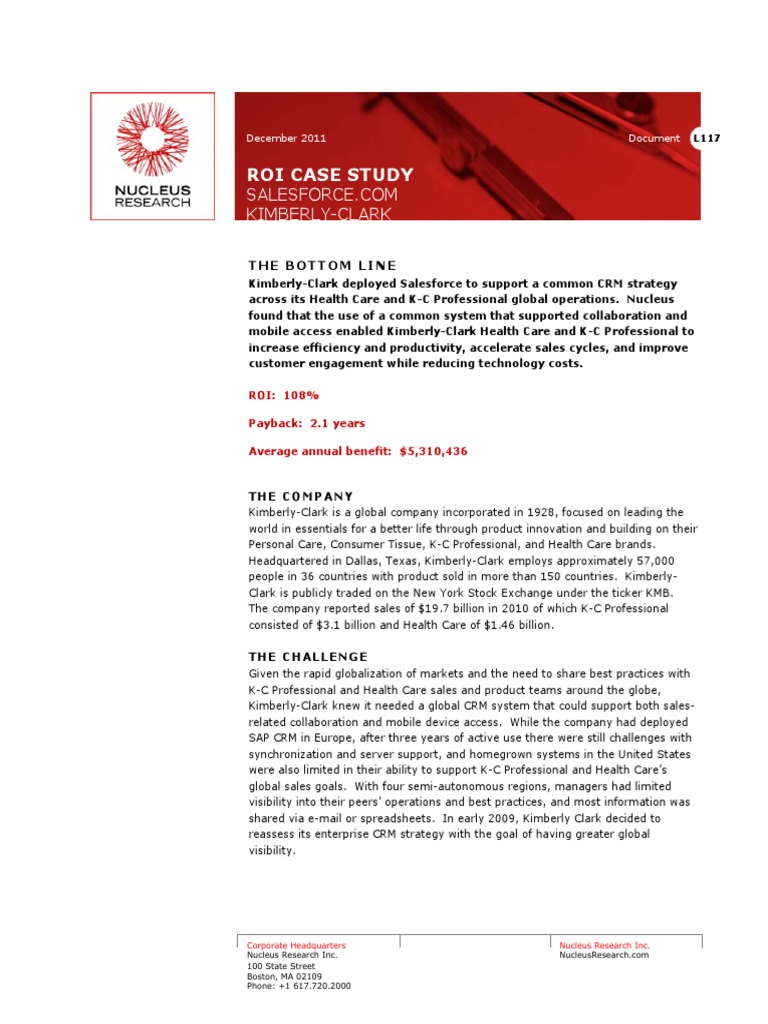 ROI Case Study - Kimberly Clark | PDF | Salesforce.Com | Customer Relationship Management