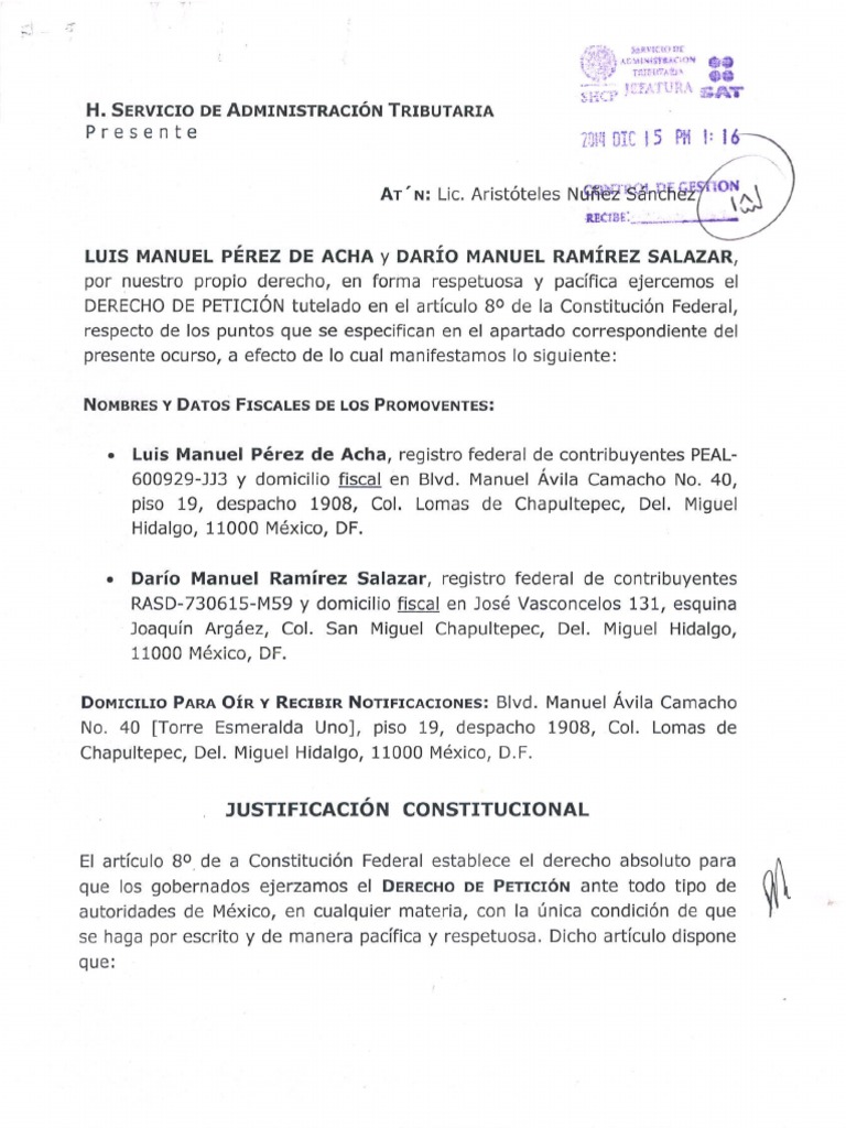Petición Ante El SAT | PDF