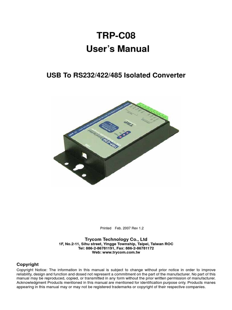 TRP-C08 Manual PDF | PDF | Usb | Physical Layer Protocols TRP-C08 Manual PDF | PDF | Usb | Physical Layer Protocols