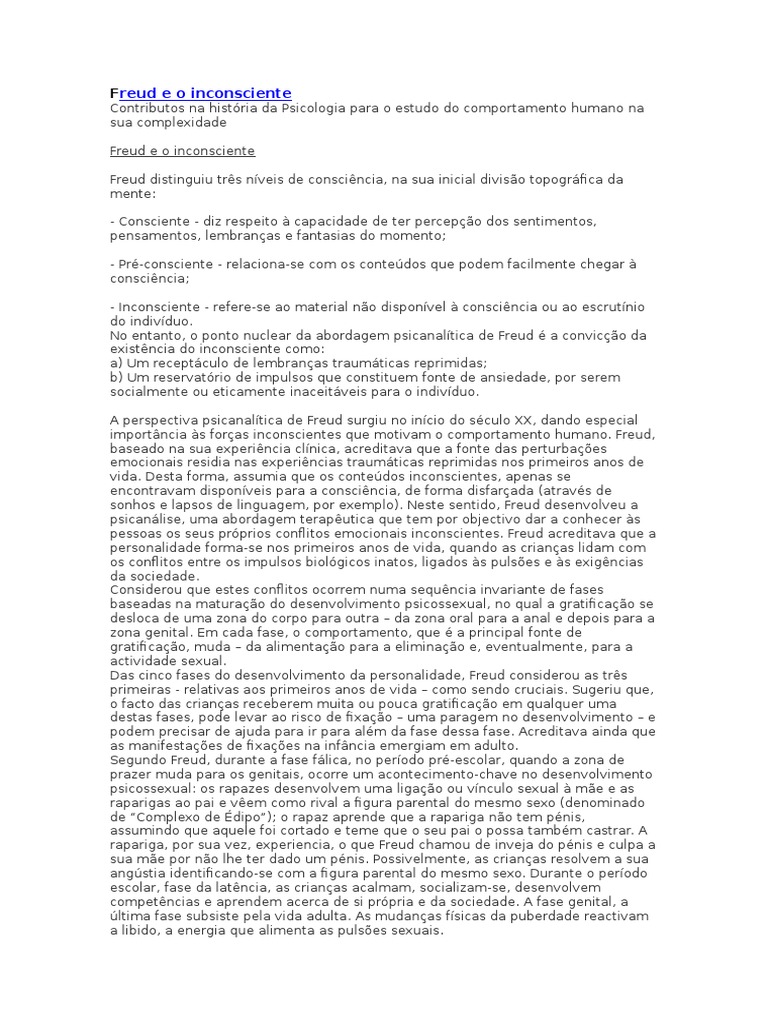 Freud e o Inconsciente | PDF | Sigmund Freud | Histeria