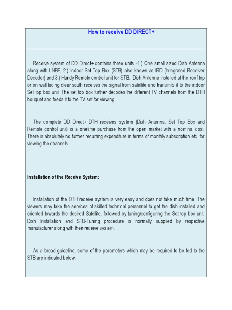 DD Direct Plus | PDF | Satellite Television | Set Top Box