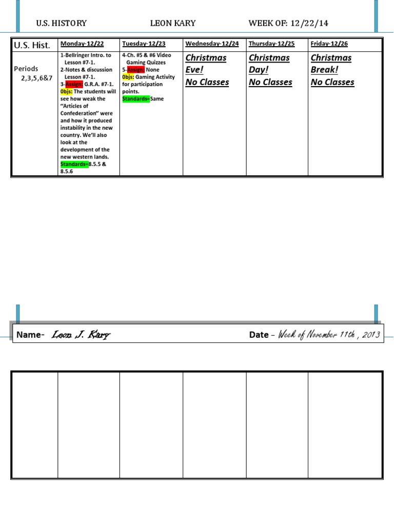 Lesson Plans Week 18 Pdf