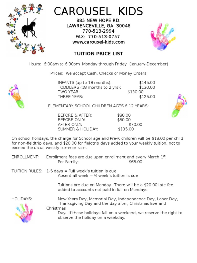 Carousel Kids Tuition Price List | PDF