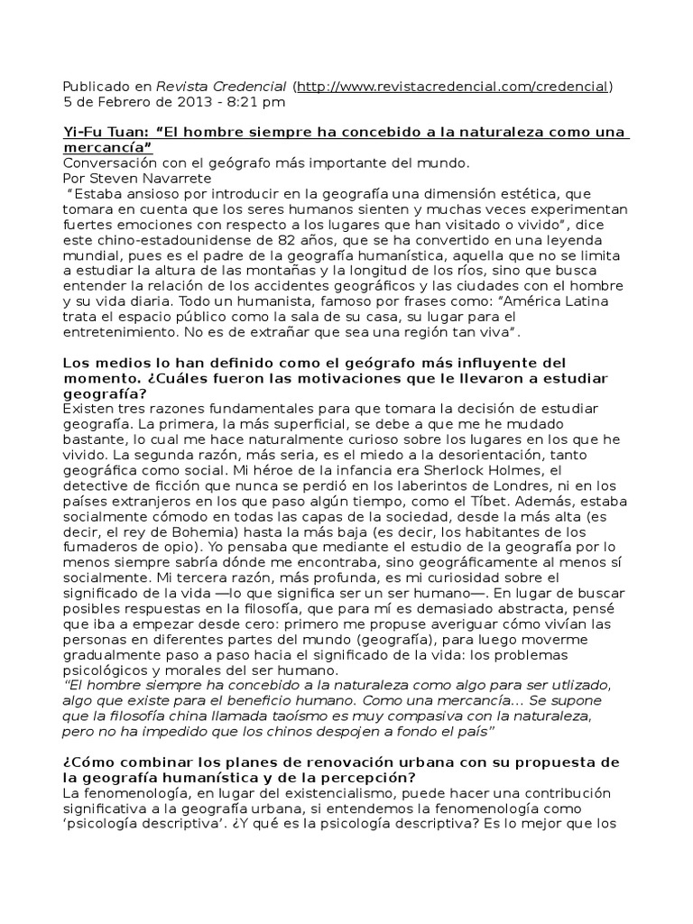 Yi-Fu Tuan y la Geografía Humanística | PDF | Existencialismo | Geografía