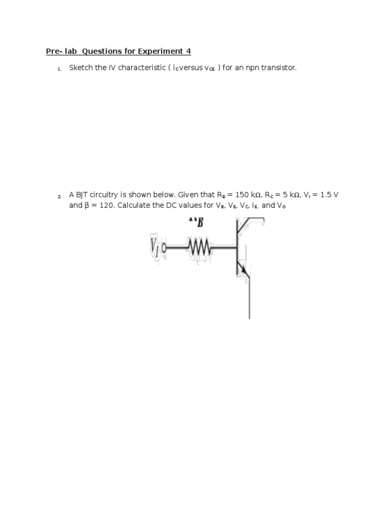 Sketch The IV Characteristic (I Versus V) For An NPN Transistor | PDF