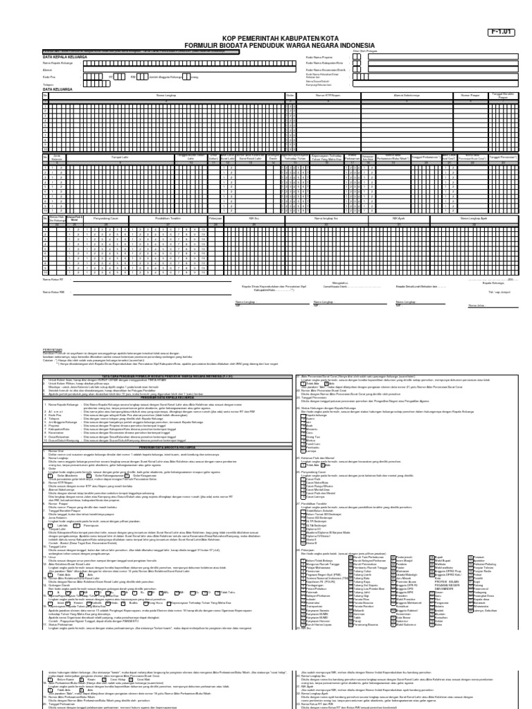Formulir Biodata Wni Per Keluarga f1 01 Terbaru | PDF