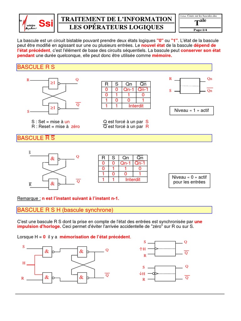 Cours Sur Les Bascules PDF | PDF | Circuit électronique | Ingénierie informatique