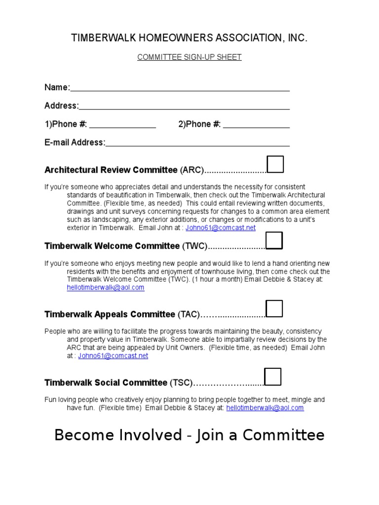 Committee Sign-Up Sheet - Wps | PDF