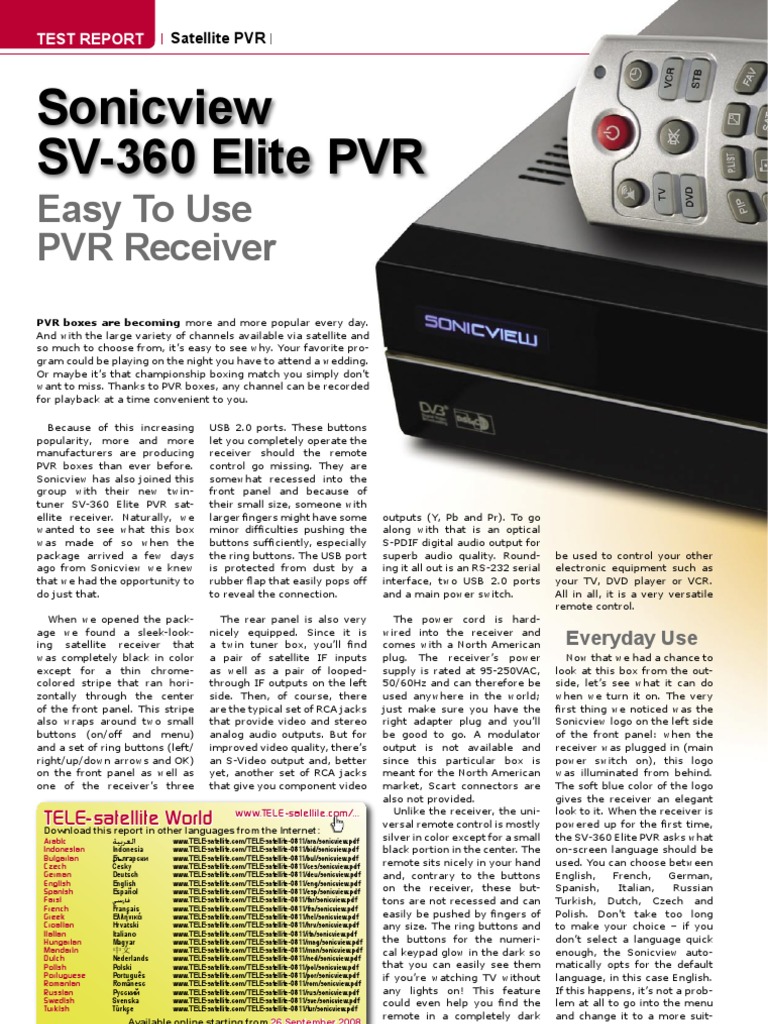 Sonicview SV-360 Elite PVR: Easy To Use PVR Receiver | Download Free ...