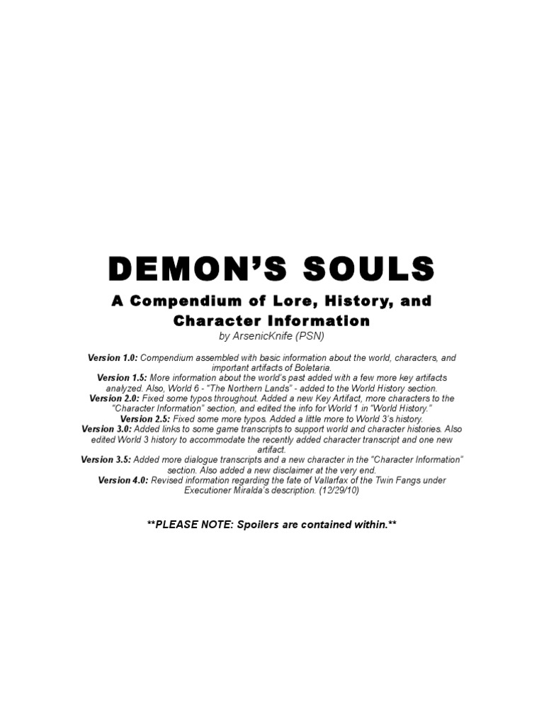 Demon's Souls Lore Compendium | PDF | Demons | Soul