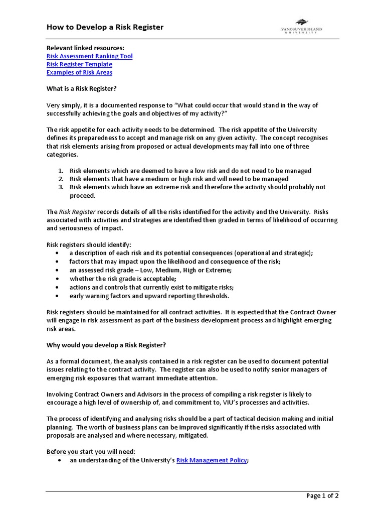 Developing a Comprehensive Risk Register | PDF | Risk | Risk Management