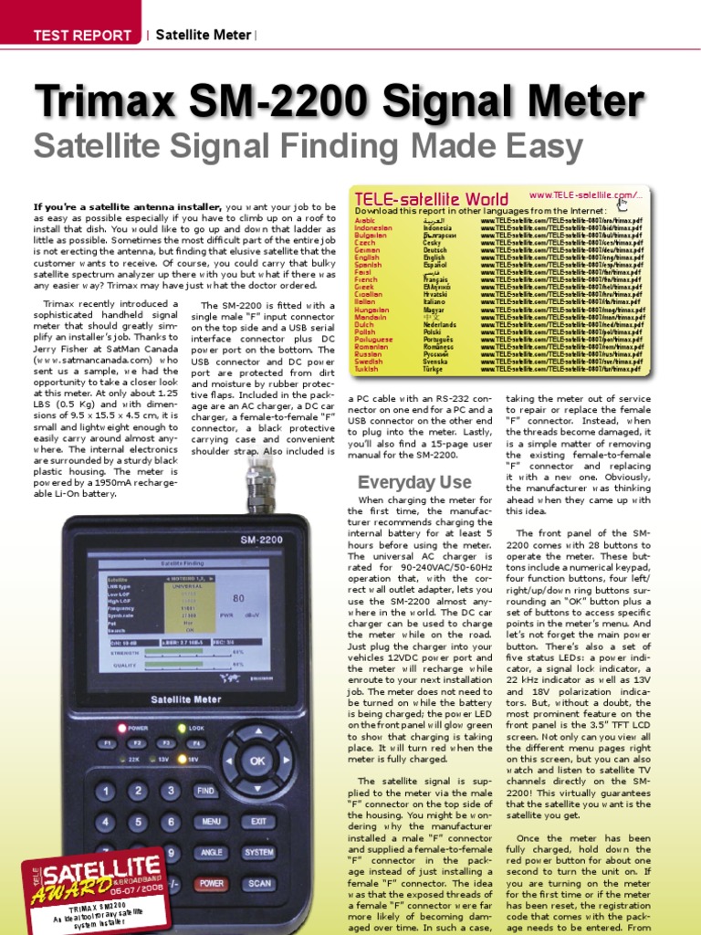 Trimax SM-2200 Signal Meter: Satellite Signal Finding Made Easy | PDF ...