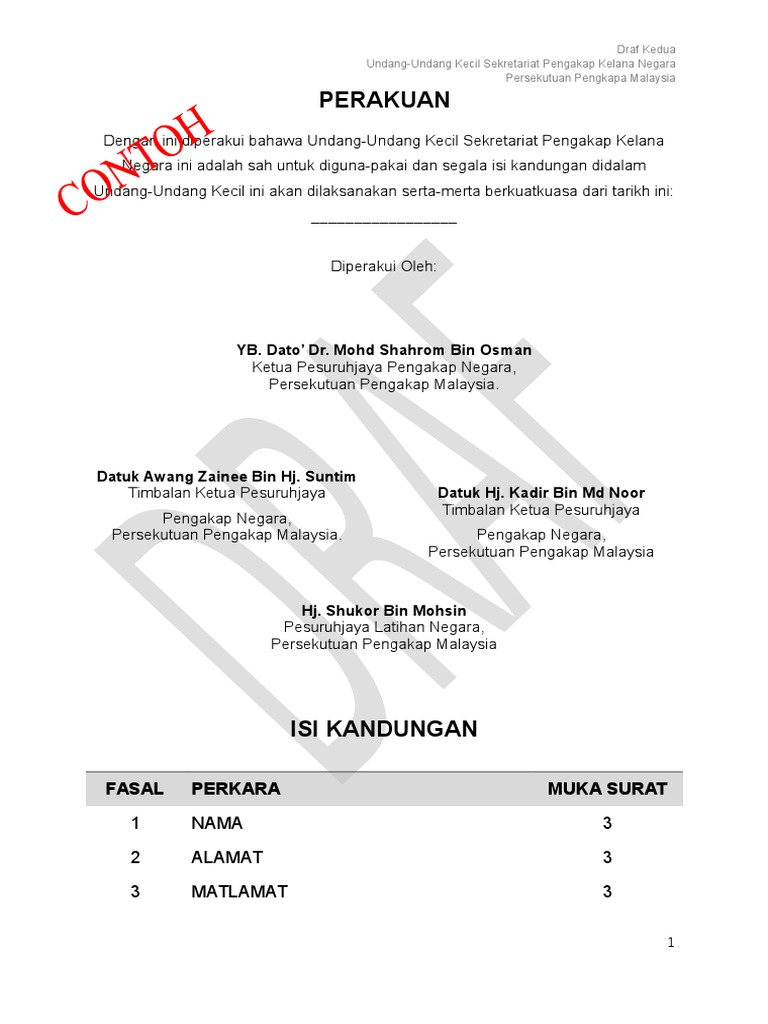 Draft 2 - Undang-Undang Kecil MPKN | PDF