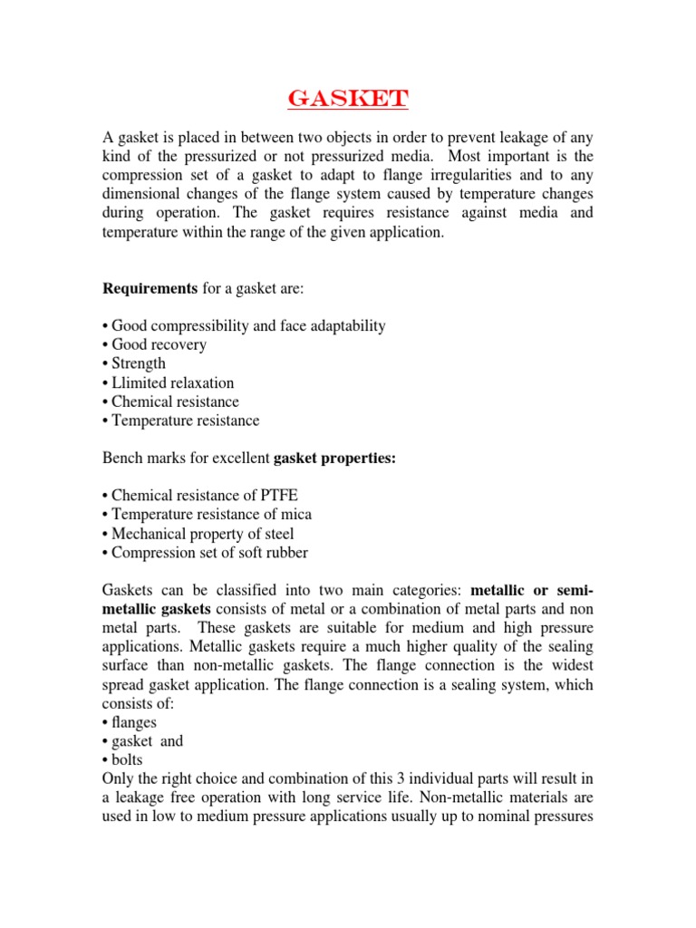 Gasket: Requirements | PDF | Building Engineering | Chemical Substances