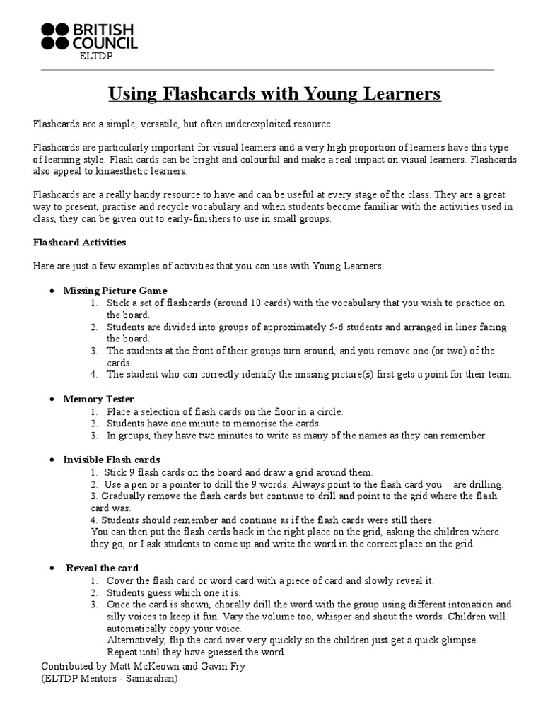 Using Flashcards - Activities | PDF | Flashcard | Vocabulary