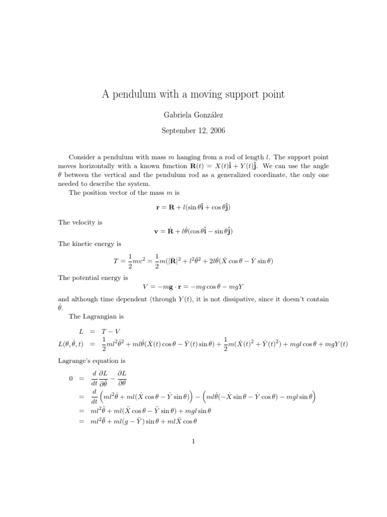 Pendulum Dynamics with Moving Support | PDF | Lagrangian Mechanics ...