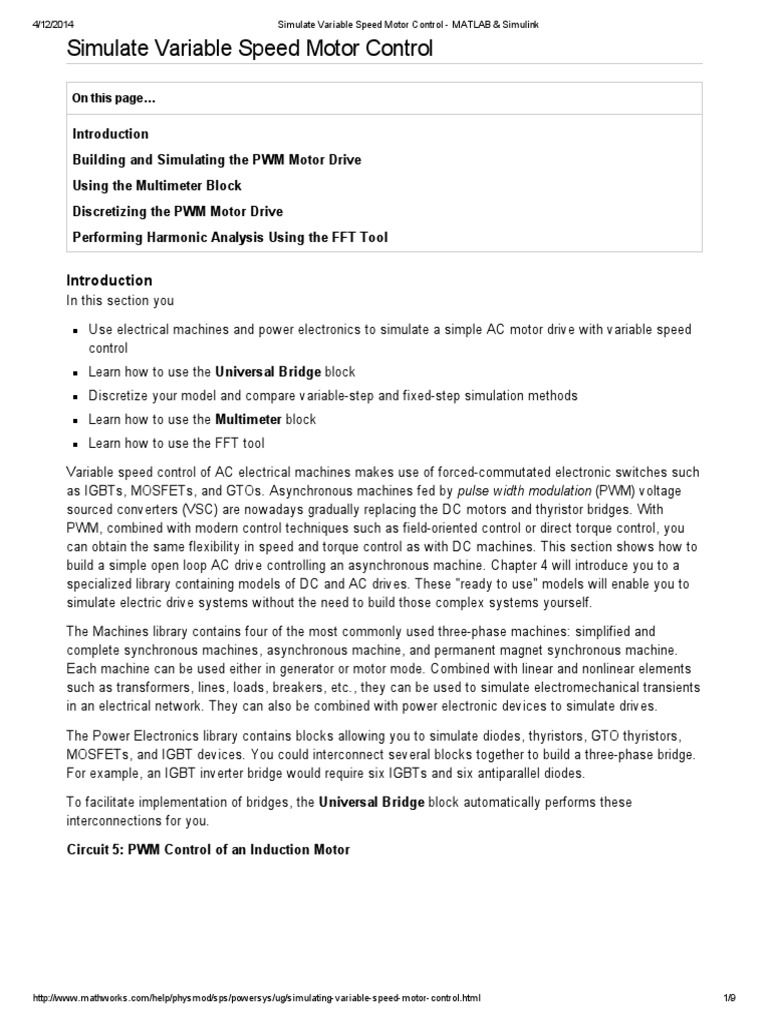Simulate Variable Speed Motor Control - MATLAB & Simulink PDF | PDF ...