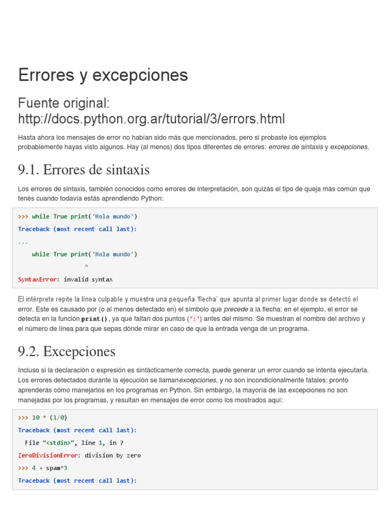 Excepciones en Python | PDF | Python (lenguaje de programación ...