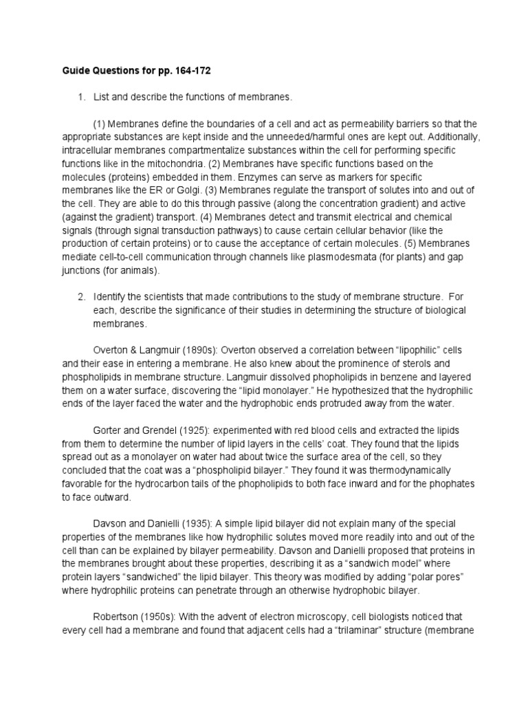 Membrane Guided Questions | PDF | Cell Membrane | Lipid Bilayer
