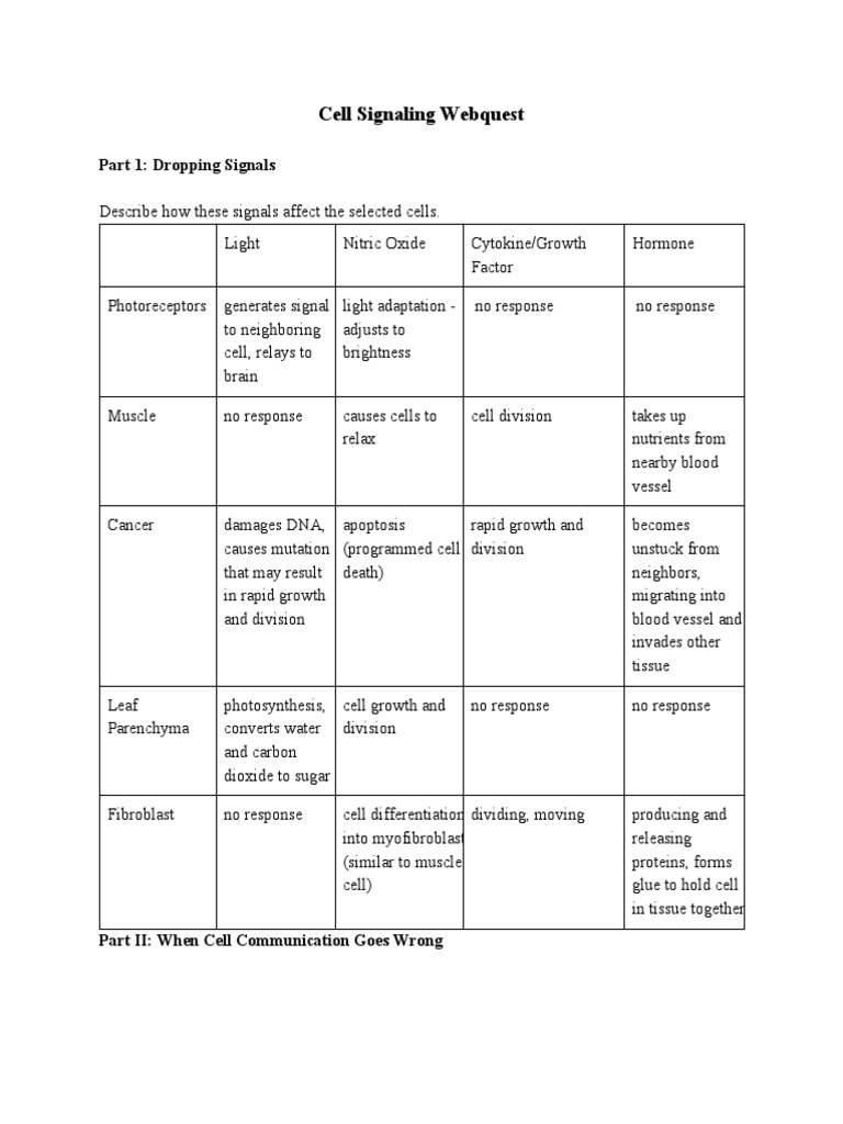 Cell Signaling Webquest: Part 1: Dropping Signals | Download Free PDF ...