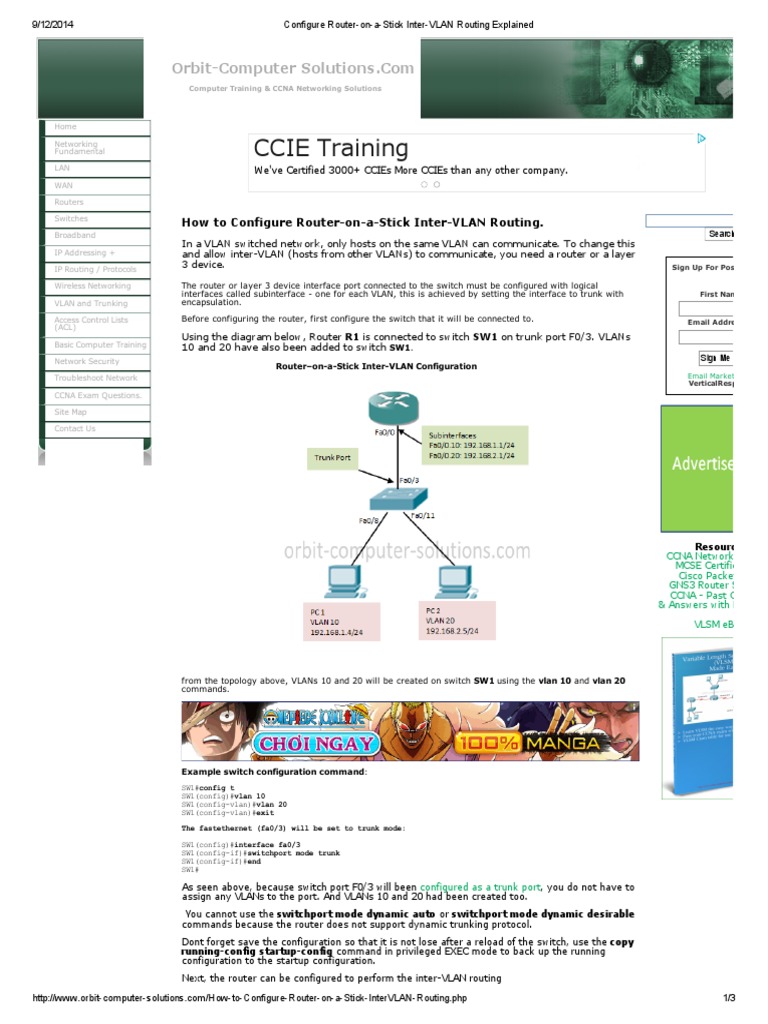 Configure Router On A Stick Inter VLAN Routing Explained | PDF | Cisco ...