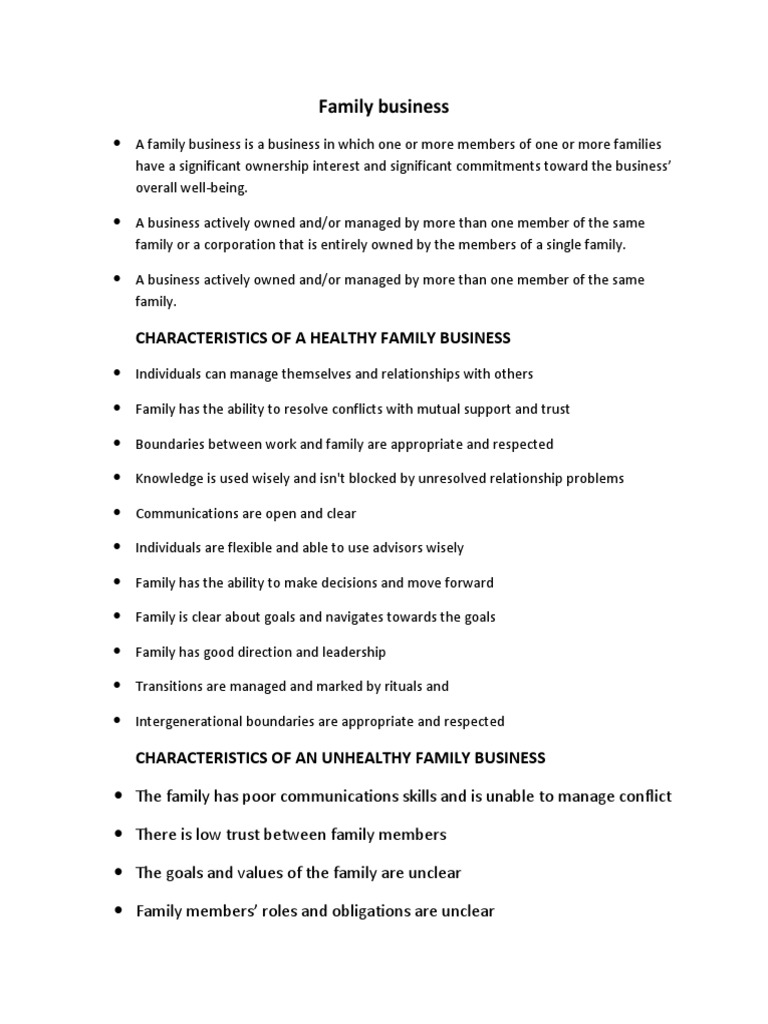 Characteristics of A Healthy Family Business | PDF | Succession ...