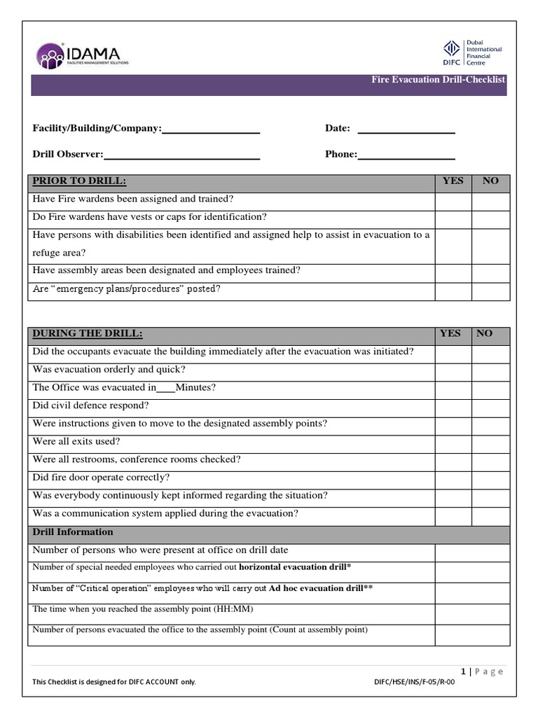 Fire Evacuation Drill Checklist | PDF | Emergency Evacuation | Disaster ...