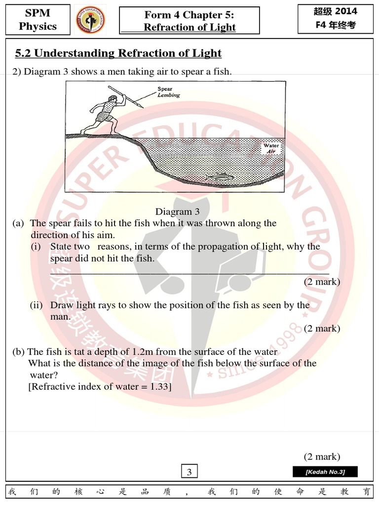 Form 4 Chapter 5: Refraction of Light | Download Free PDF | Refraction ...