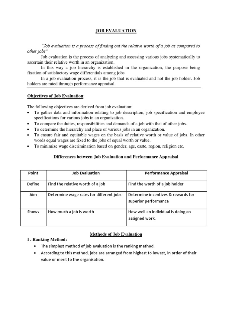 Job Evaluation Methods | PDF | Labor | Evaluation